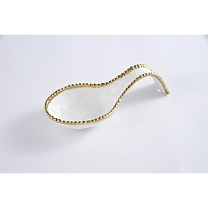 Pampa Bay Golden Salerno Titanium-Plated Porcelain Spoon Rest, 9.5 x 4in