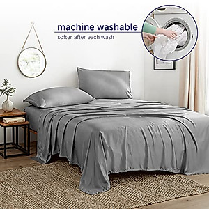 YnM Cooling Bed Sheet Set with 100 Percent Rayon Derived from Bamboo, 400TC Fabric with 2 Pillowcases and Flat Sheet, Deep Pocket Fit 19'', Silky-Soft & Sweat Wicking, 4 Piece (Queen, Dark Grey)