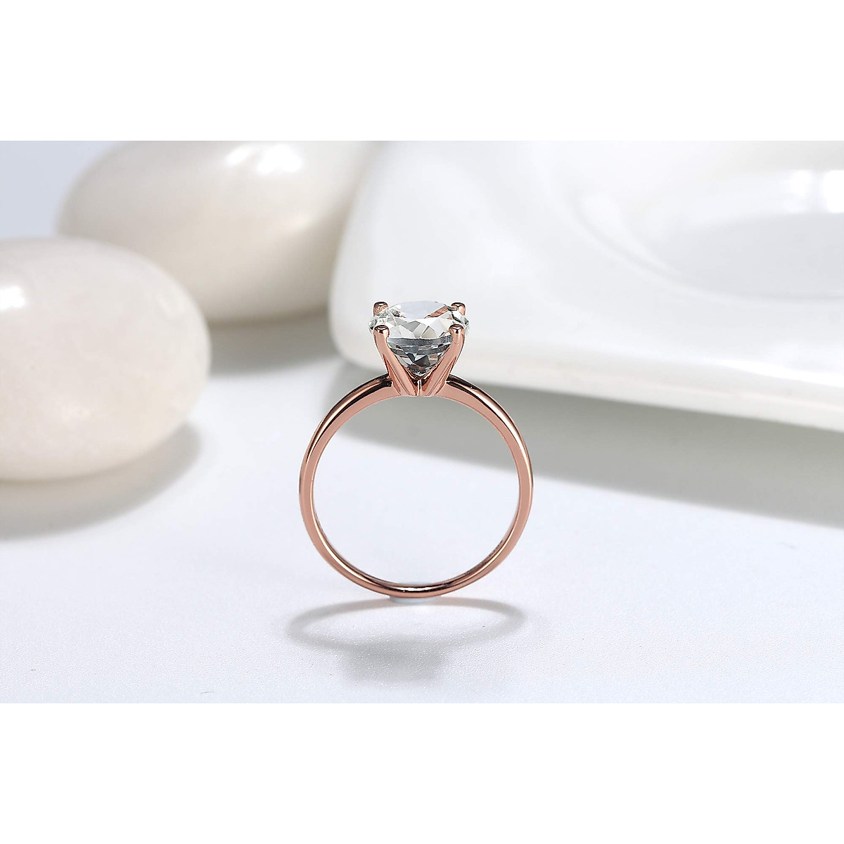 Amore 1CT 2CT 3CT DEW Solitaire Moissanite Engagement Ring by Ginger Lyne Choice of White Yellow or Rose Gold over Sterling Silver Wedding rings for women by Ginger Lyne