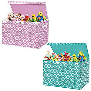 homyfort Toy Chest Box for Boys,Girls, Kids with Divider, Large Collapsible Storage Bins Container with Flip-Top Lid for Nursery, Playroom, Closet, Home Organization, 24.5"x13" x16" (Pink and Blue)