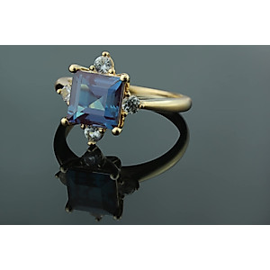 Heartland By Beverley Mitchell 10K Rose Gold 7mm Square Cut Teal Lab-Created Alexandrite & Lab-Created White Sapphire Cathedral Statement Ring - Size 8
