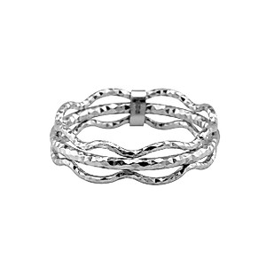 Silvershake Set of 3 White Gold Plated 925 Sterling Silver Round Diamond Cut Wiggle Wave Minimalist Thin Band Skinny Wire Stackable Ring Handmade Jewelry for Women Size 9