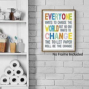 KAIRNE Funny Bathroom Quote Art Print, Set of 4 (8X10, Unframed) Colorful Inspirational Words Painting,Bathroom,Toilet,Washroom Rule Canvas Wall Art