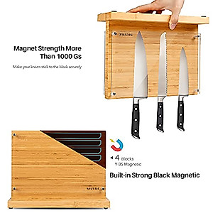 Secura Magnetic Knife Block, Bamboo Knife Stand, Double Side Knife Holder, Kitchen Multifunctional Storage with Transparent Acrylic Protection Shield,12 inch