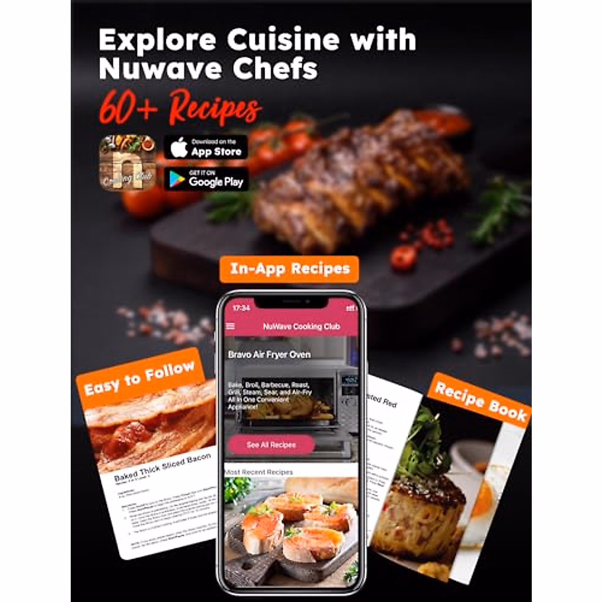 Nuwave Bravo XL Pro Air Fryer Toaster Oven with Grill Combo, 2024 New Ultra-Fast Convection System, 35% Crispier, 2X More Even, 142 Presets, 50-500F, Smarter Probe, PFAS Free, 30QT, Stainless Steel