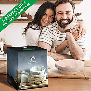 HOMEADOW Banneton Bread Proofing Basket - Perfect Gift - 11 Pcs Kit: 10' Oval + 9' Round Brotform, Liner, Bread Lame, Bench Scraper, Dough Scraper, Stencils, Baking Mat, Bread Bag, Brush | Sourdough