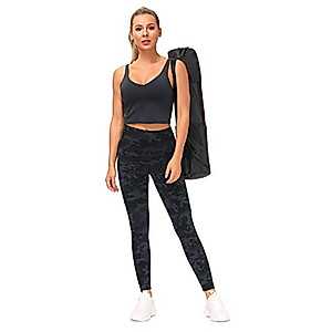 THE GYM PEOPLE Tummy Control Workout Leggings with Pockets High Waist Athletic Yoga Pants for Women Running, Fitness (BlackGrey Camo, Large)