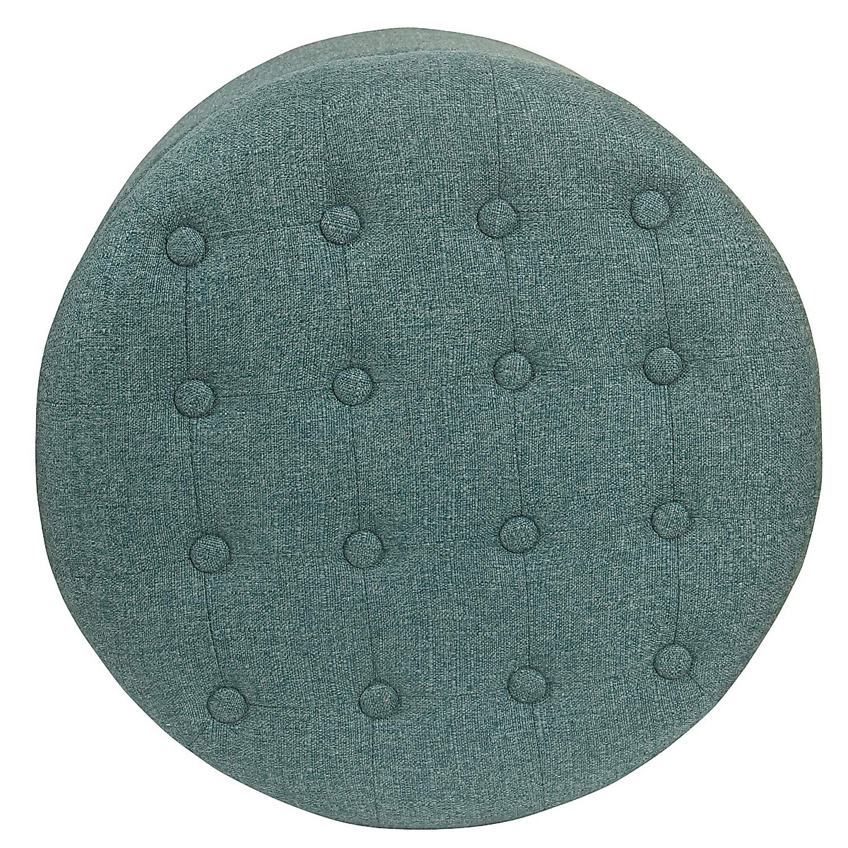 HomePop by Kinfine Fabric Upholstered Round Storage Ottoman - Button Tufted Ottoman with Removable Lid, Teal Woven