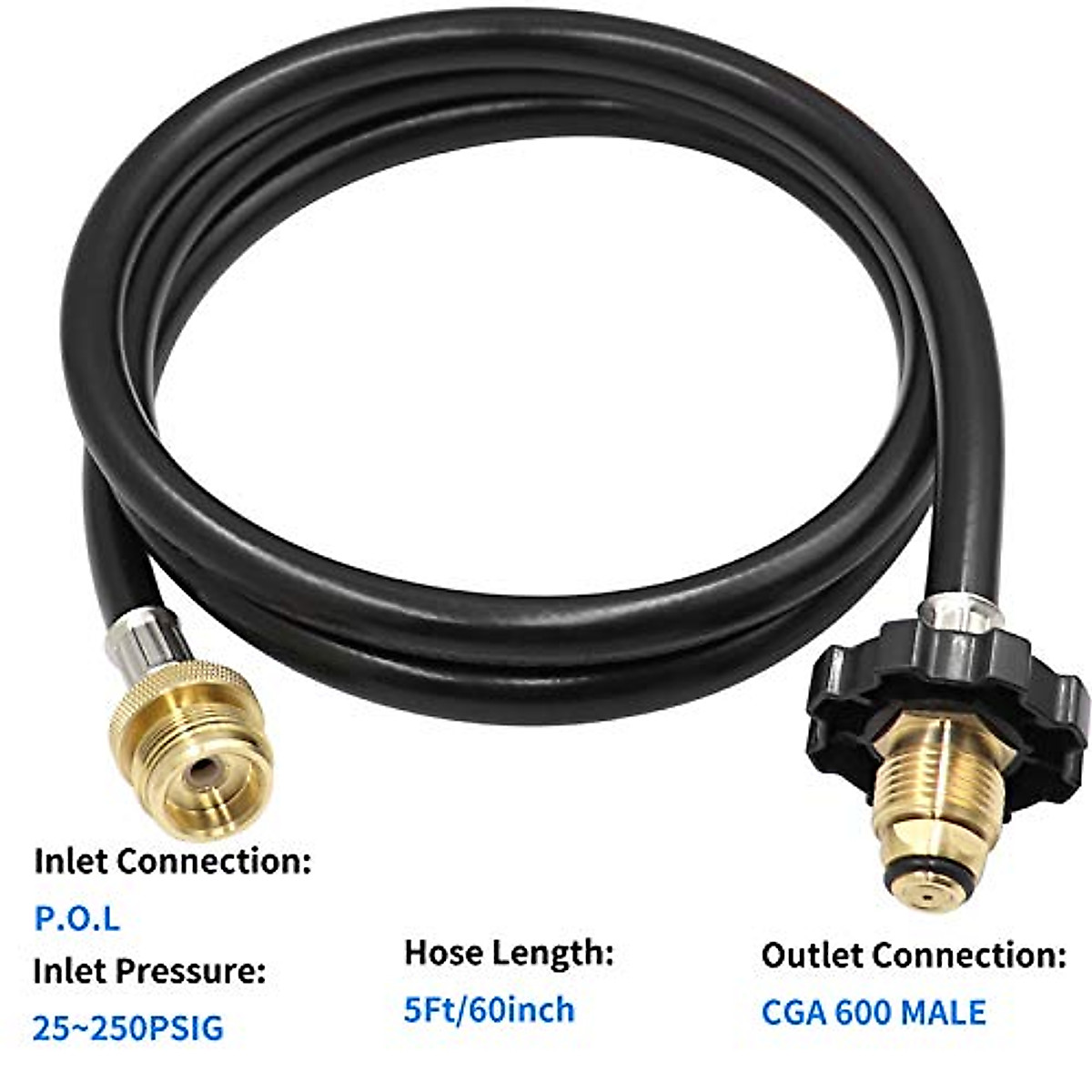Propane Adapter Hose 5FT 1lb to 20lb POL Male Hose Compatible with Buddy Heater, Coleman Stove, Portable Grill,1lb Male Throwaway Cylinder Thread CGA600 Outlet to 5-100lb Tank CSA Certified 2Pack