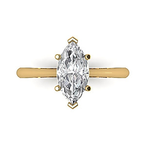 1.5 ct Marquise Cut Genuine Clear Simulated Diamond Bridal Anniversary Engagement Promise 18K Yellow Gold Solitaire Ring 5