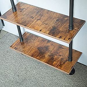 HEONITURE 5 Shelf Industrial Pipe Shelving, Black Modern Bookcase Bookshelf, Wall Mount Ladder Shelf with Metal Frame Display Selves