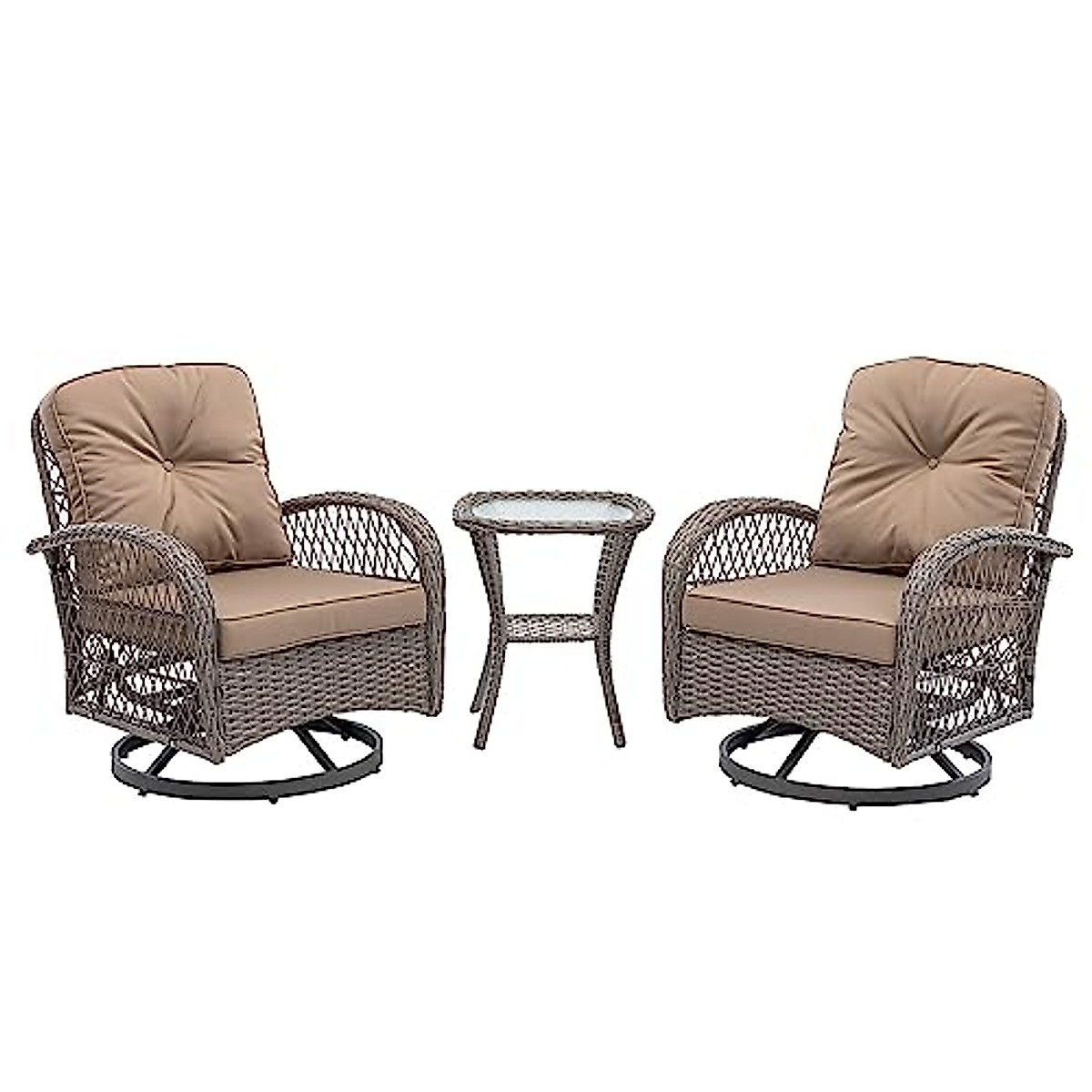 Rocking Chairs for Outside, Wicker Rocking Chairs Set of 2, Patio Rocking Chair with Rattan Table, Rocker Chair Outdoor with Comfortable Cushions, 360° Swivel Rocker Chairs for Yard, Porch, Balcony