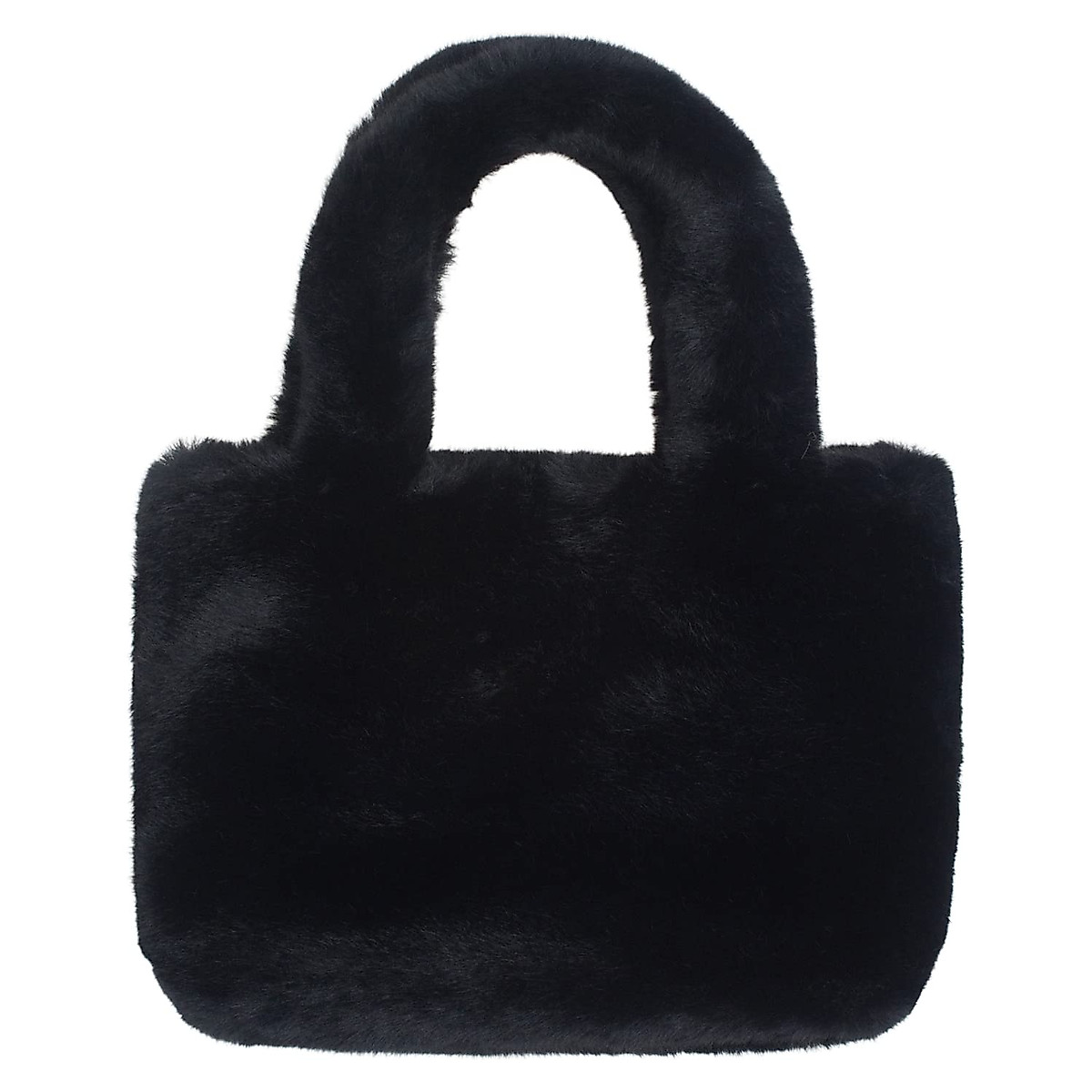 AnnaKastle Womens Soft Eco Fur Fluffy Mini Tote Bag Purse Black Star