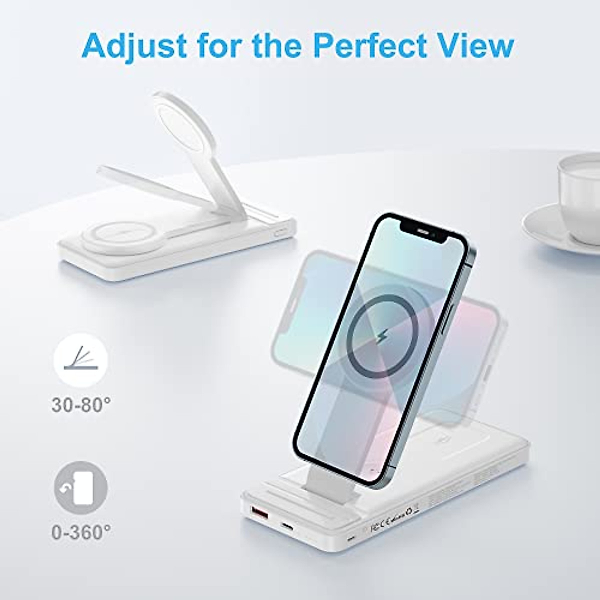 10000mAh for MagSafe Battery Pack, 5 in 1 Foldable Mag Safe Charger Stand for Apple iPhone 14 13 12 Pro Max Plus Mini, Apple Watch, AirPods, Compact Apple Travel Charger for MagSafe Charging