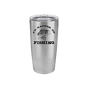 Rogue River Tactical Funny Fishing 20 Oz. Travel Tumbler Mug Cup w/Lid Vacuum Insulated Hot or Cold I'd Rather Be Fishing Bass Fishing Gift Fish (Stainless Steel)