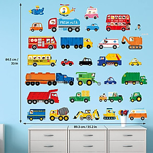 DECOWALL DS9-8064 Transport and Vehicles Wall Stickers Decals for Kids Toddler Bedroom décor car Boys Truck Construction Room Peel and Stick Excavator fire Truck Nursery Living Baby