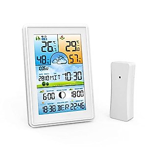 Odekai Weather Station Indoor Outdoor Thermometer,Digital Vertical Weather Forecaster with Indoor/Outdoor Temperature, Humidity, and Date and Time,Weather Station with Display and Atomic Clock