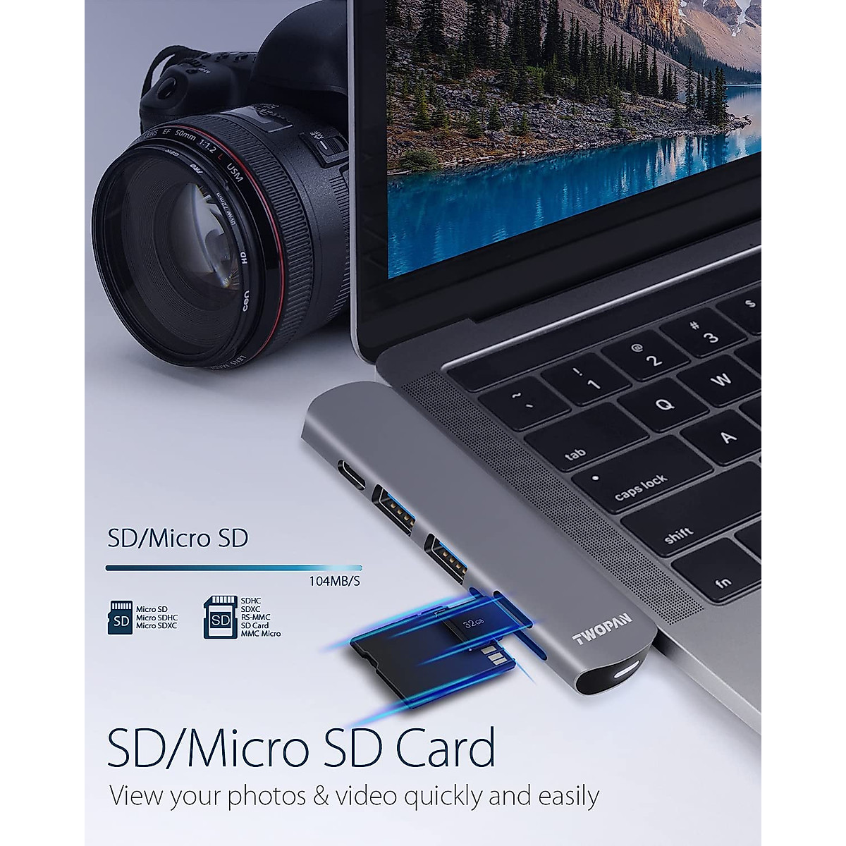 TWOPAN USB C Hub for MacBook Pro/Air M1 M2 M3, 6-in-1 Multiport Adapter with 4K HDMI, Thunderbolt 3, USB 3.0 Data Ports, SD & Micro SD Card Reader