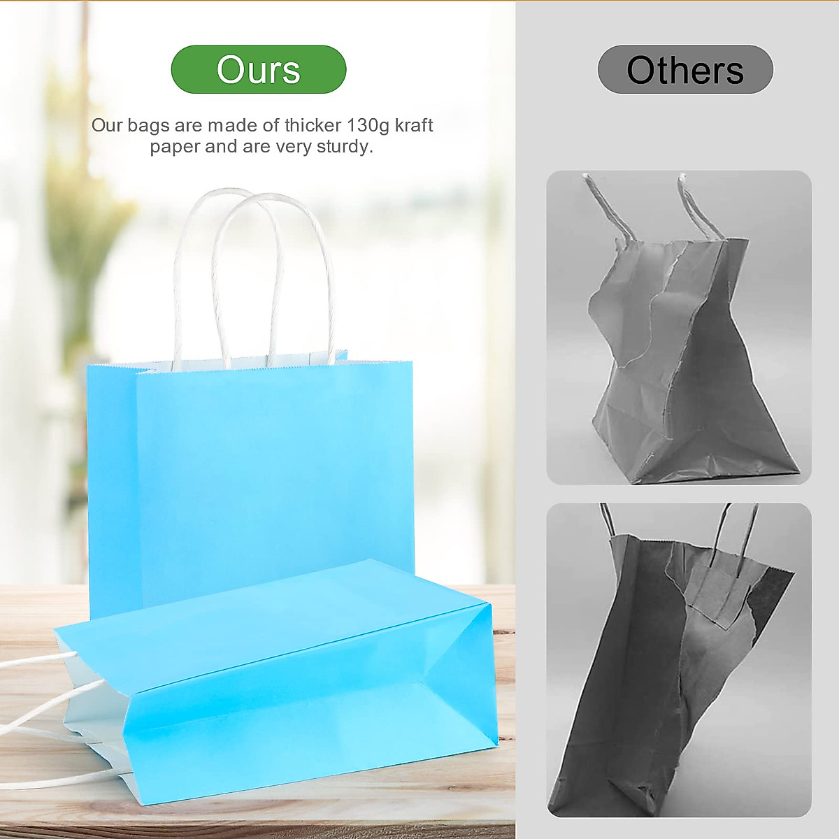 25pcs Paper Bags with Handles. Small Gift Bags Party Favor Bags Goodie Bags Shopping Bags. Light Blue Gift Bags with Handles Bulk for Birthday Wedding Retail Business Festivals Arts DIY Crafts