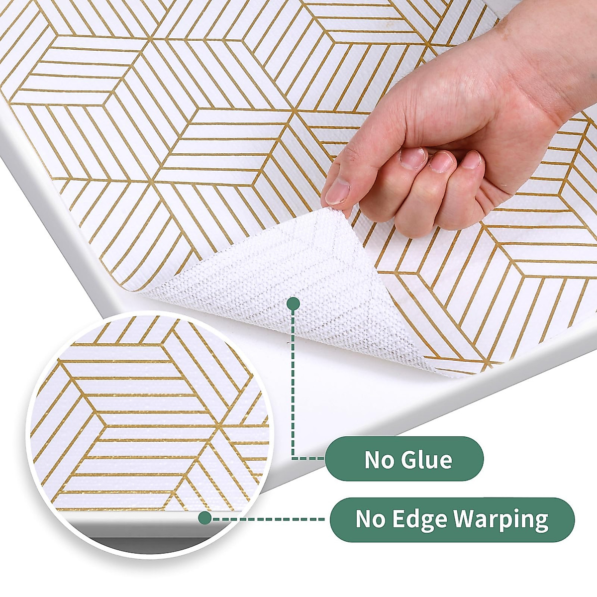 Shelf Liners for Kitchen Cabinets 12in x 20FT, Non Adhesive Cabinet Liner Strong Non-Slip Thickened Gold Geometric Drawer Liner, Easy to Clean for Shelf, Cabinet with Knife and Tape Measure