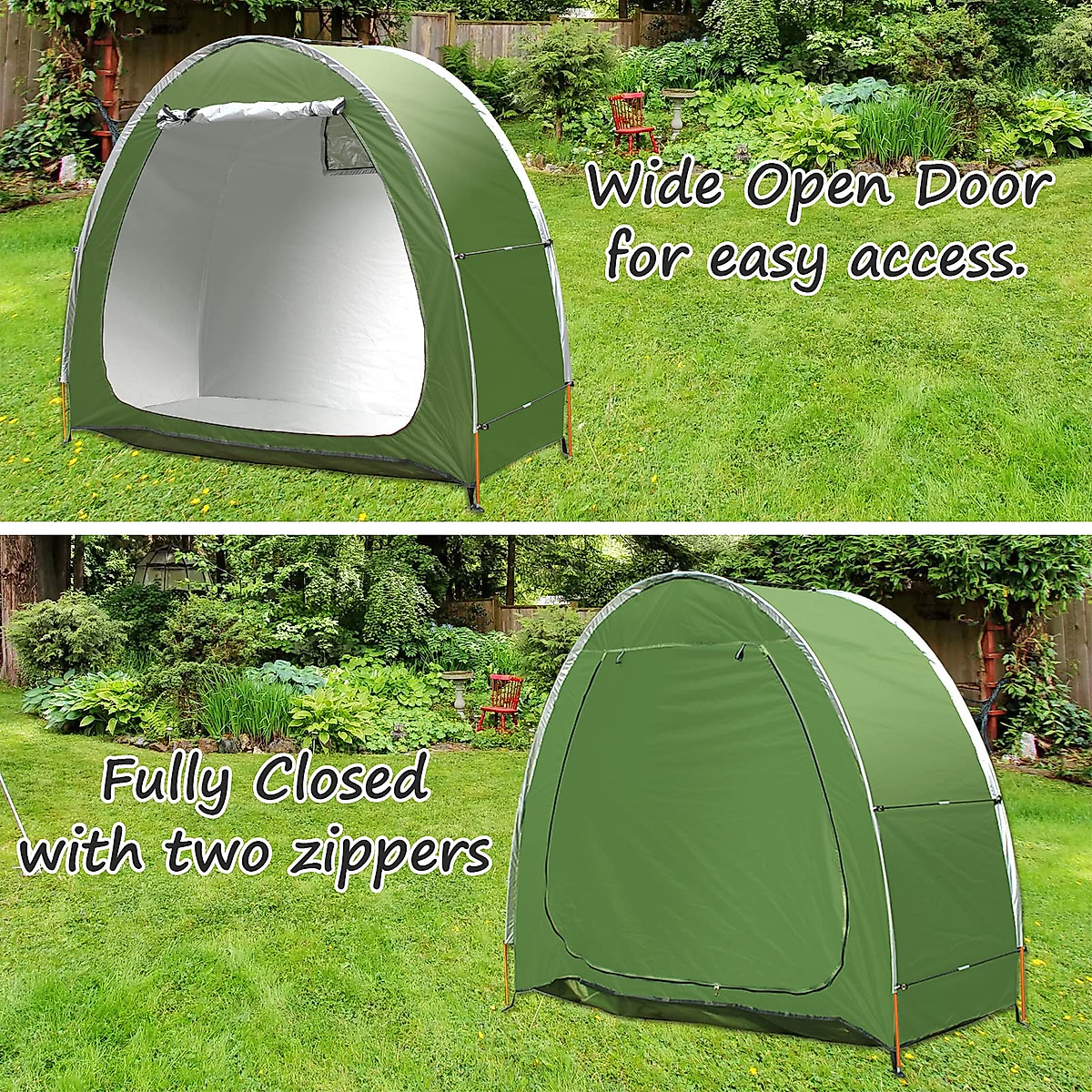 HuaKastro Upgraded Waterproof Bike Cover Storage Tent for 2 Bikes, Premium Aluminum Support Poles and Waterproof Sealing Seams, UV-Proof 210D Oxford Fabric Shed, Easy Setup, Portable and Space Saving