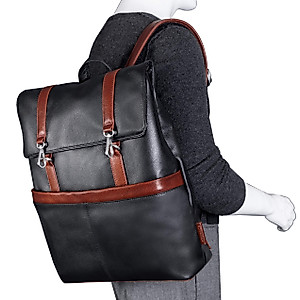 McKleinUSA Element Pebble Grain Calfskin Leather 17" Leather Two-Tone Flap-Over Laptop & Tablet Backpack Black (18472)