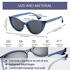 VIVIENFANG Retro Polarized Cat Eye Sunglasses for Women, Vintage Designer Navy Blue Cateye Women's Shades VF2219D