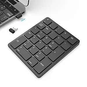 Wireless Number Pads, Numeric Keypad Numpad 26 Keys Portable 2.4 GHz Financial Accounting Number Keyboard Extensions 10 Key USB Keypad, PC, Desktop, Small Keyboard, Notebook (Black)