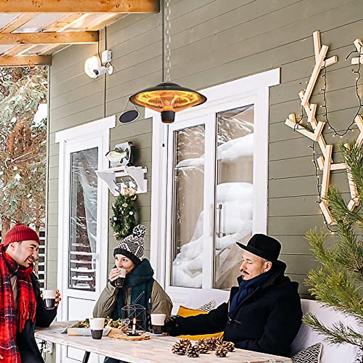 Ceiling Patio Heater, 1500W Outdoor and Indoor Hanging Patio heaters, Waterproof Courtyard Electric Heater, Hanging Mounted Heater 3S Fast Heating, IP24 Rated 2 Power Levels for Large Room, Garage