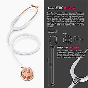 MDF Rosegold MD One Stainless Steel Stethoscope, Adult, White Tube, Rosegold Chestpieces-Headset, MDF777RG29