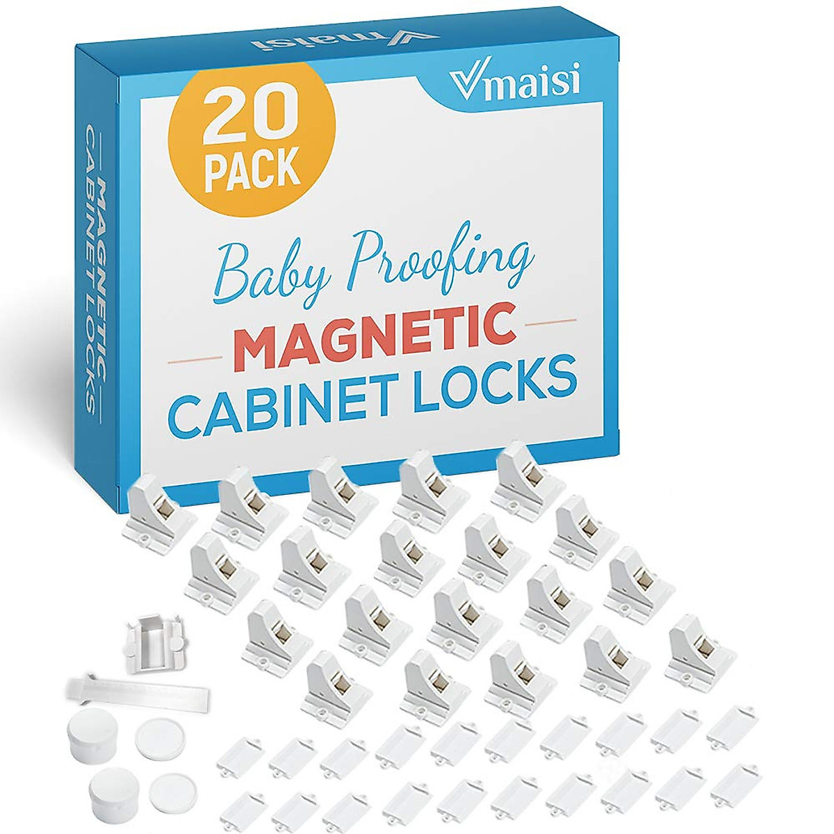 Baby Proofing Magnetic Cabinet Locks - 20 locks + 3 keys Total - Bundle 2 items - 20 Locks with Extra Child Proof Replacement Magnet Key