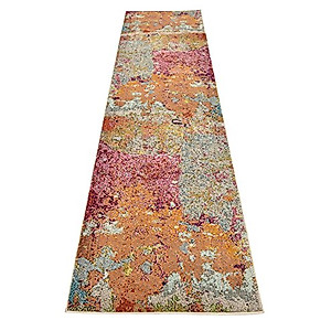 Unique Loom Chromatic Collection Modern Over-Dyed & Vibrant Abstract Area Rug for Any Home Décor, 2 ft 7 in x 10 ft, Multi/Beige