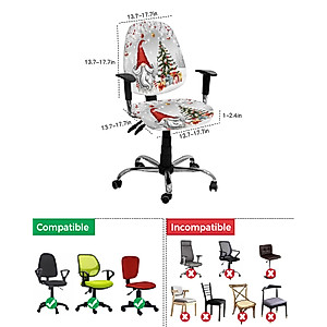 Christmas Pine Office Chair Cover Stretchable Computer Chair Seat Cover Backrest Slipcovers, Stretchable Rotating Desk Chair Seat Cushion Split Protectors Silver Branch Leaves Gnomes Tree Balls