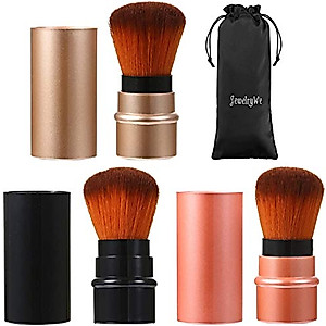 JewelryWe 3 Colors Cosmetic Beauty Makeup Minerals Powder Brush Travel Retractable Kabuki Brush,Foudation Blush Brush Cosmetic Tool (3pcs)
