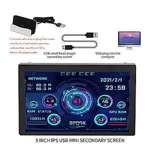 5 Inch USB Mini Screen AIDA64, Computer Temperature Monitor Display, PC CPU GPU Data Monitor, 360 Degree Rotation, Computer Case Secondary Screen