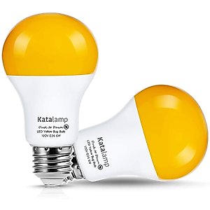 2 Pack LED Dusk to Dawn A19 Bug Light Bulbs - Yellow Bulb, Amber Light, Automatic Sensor Bulb, LED Porch Lights, Security Outdoor Bulb, Auto On/Off, 2000K E26 40W Equivalent Katalamp