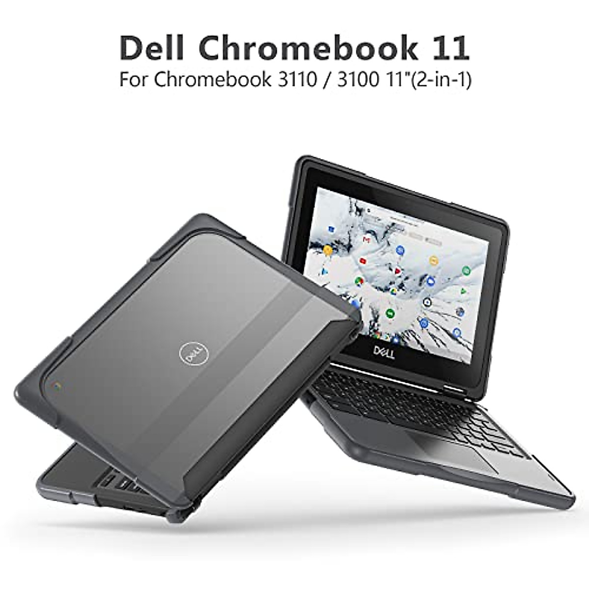 Batianda Laptop Case Fits 11" Dell Chromebook 3110/3100 Laptop Designed for K-12 Students, Teachers and Classrooms–Heavy Duty Rugged Shockproof Soft Bumpers for Reliable Device Protection,Gray