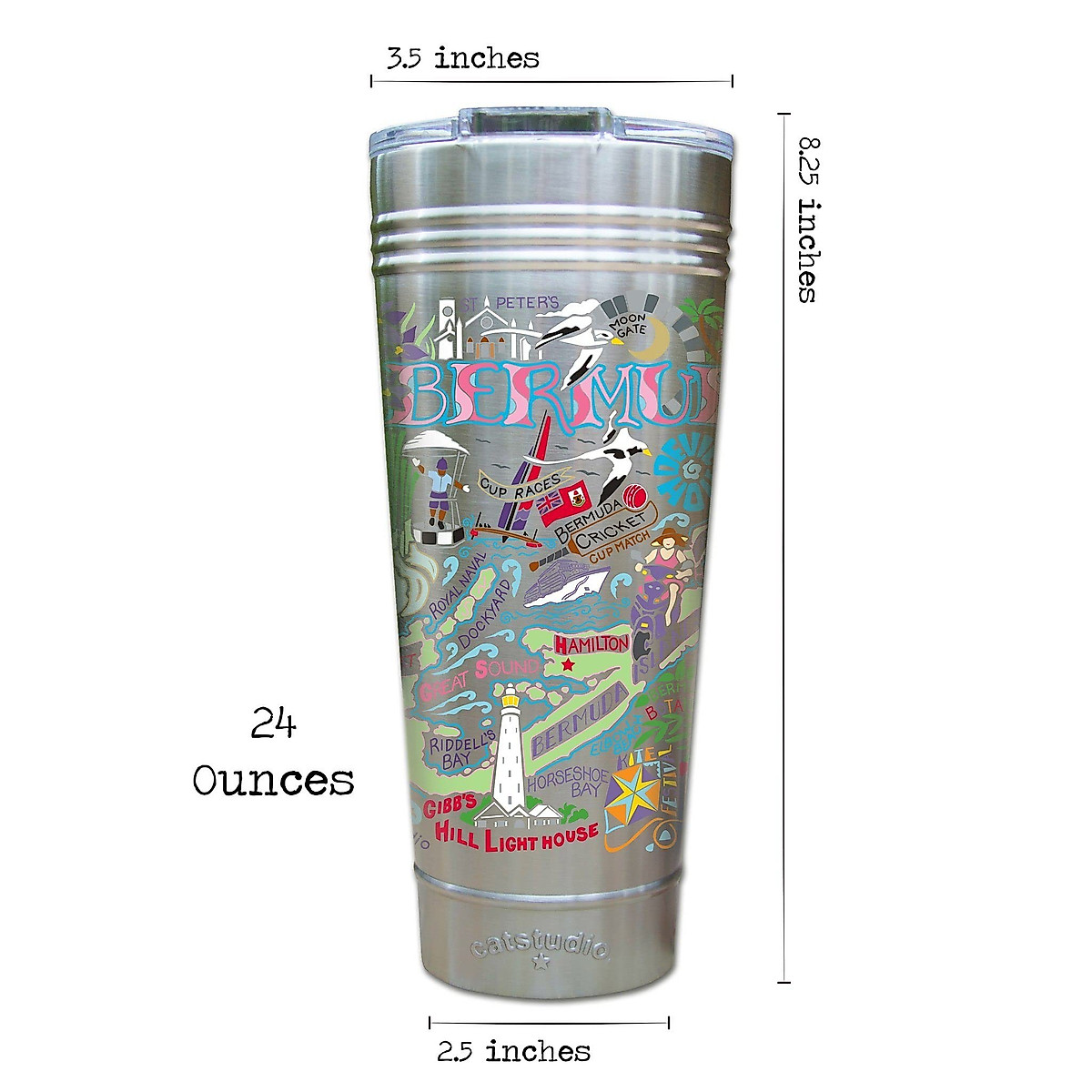 Catstudio Bermuda Thermal Tumbler | Triple Wall Insulation With Non Slip Bottom | Great Travel Cup for Water, Coffee, Tea, or Smoothies