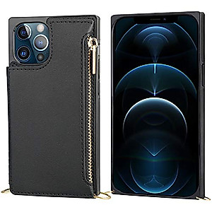 Bocasal Crossbody Wallet Case for iPhone 12 Pro Max with Card Holder,Zipper Card Slot Protector Shockproof Purse Cover with Removable Cross Body Strap 6.7 Inch(Black)