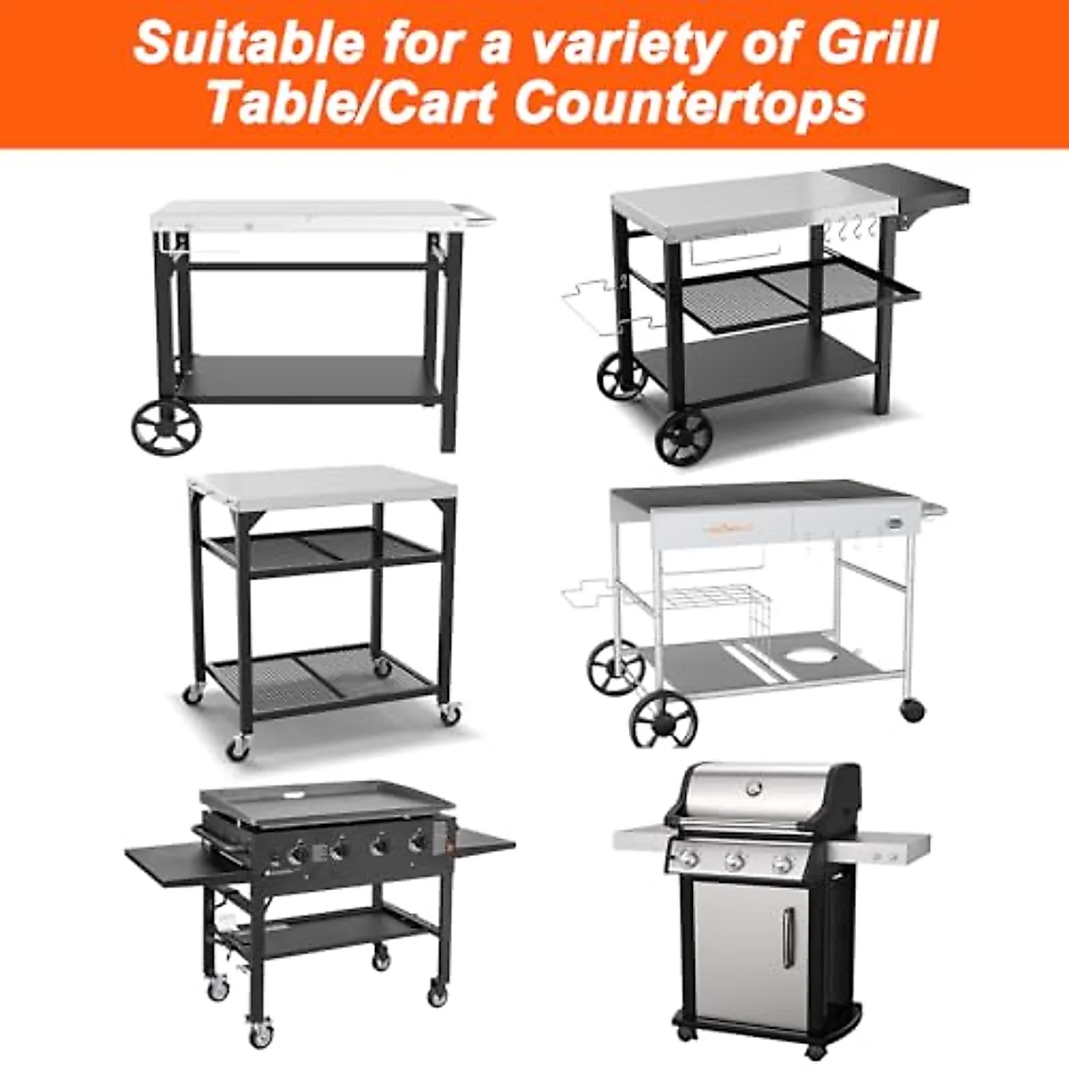 BBQMall Pizza Topping Station for Grill Cart, Universal Condiment Serving Container for Outdoor Grill Stand, Stainless Steel Seasoning Containers with Lid, 4 Compartment Trays for Prepping Ingredients