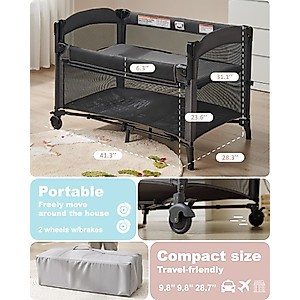 AirClub Baby 4 in 1 Bassinet Bedside Sleeper, Baby Bedside Crib Sleeper, Playard, Portable Diaper Changing Table, Baby Bassinet for Newborn Baby