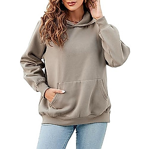 FLYCHEN Men's Solid Color Loose Hoodie Hip Hop Couples Long Sleeve Unisex Sweatshirt Khaki XL