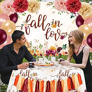 Fall Bridal Shower Decorations - Fall In Love Banner Balloons Set Fall Pumpkin Floral Theme Party Decorations for Fall Bachelorette Party Decorations,Wedding Anniversary Party Supplies