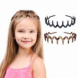 Ycfish Hairband 2PCS, Shark Tooth Zig-zag Headband with Teeth, Plastic Wavy Hair Comb Headband for Women, Men, Girls, Unisex-Adults, Black