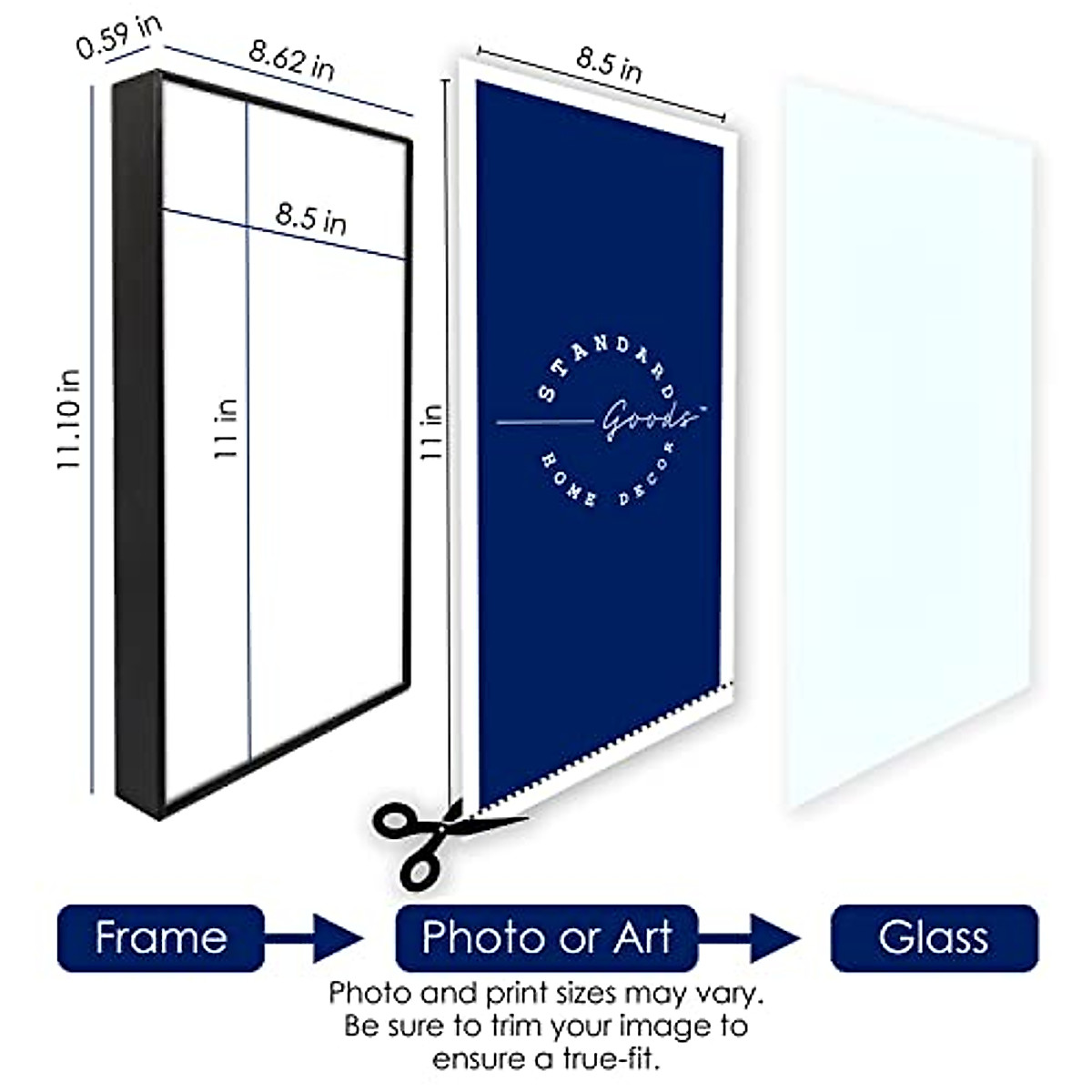 Standard Goods Home Décor 8.5x11 inch front loading document frame, 6-pack of Black for wall or table, horizontal or vertical display