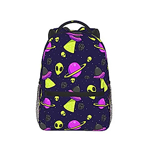 Qurdtt Green Alien UFO Backpack Lightweight School Bags BookBag Travel Backpack for Boys Girls Men Women