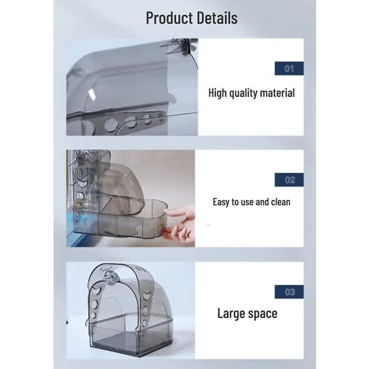 Bird Bath Cage, Cleaning Pet Supplies Cockatiel Bird Clear Bathtub with Bottom Drawer for Little Bird Parrots Spacious Parakeets Portable Shower for Most Birdcage