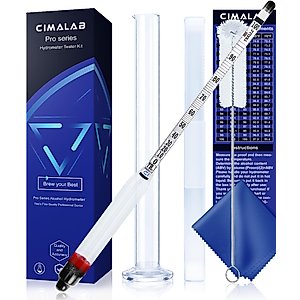 Cimalab Hydrometer Alcohol Meter Kit, Hydrometer Alcohol 0-200 Proof & Tralle with Hydrometer Test Jar, Alcohol Proof Tester Hydrometer, Alcohol Tester for Liquor/Moonshine/Spirits/Proofing/Distilled