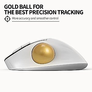 DeLUX Bluetooth Trackball Mouse, Wireless Ergonomic Rollerball Mouse with 2400DPI, Smooth Easy Thumb Control, 3 Devices Connection, Compatible for Windows, PC, Mac (MT1-White)