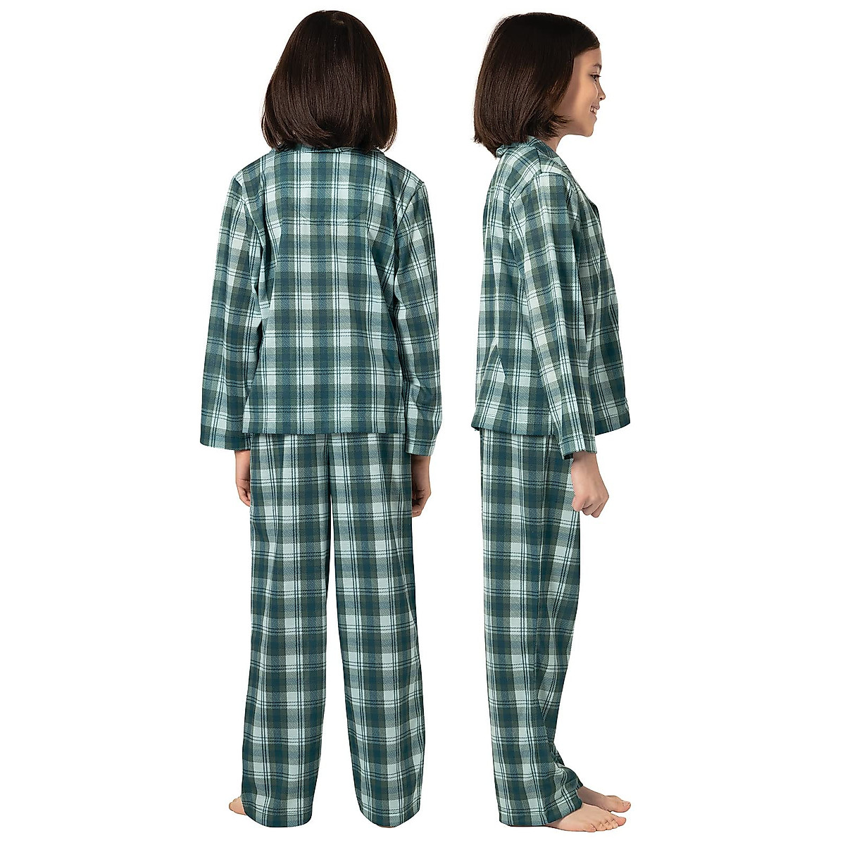 PajamaGram Pajamas Kids - Girls Pajama Sets, Teal Plaid Button-Front PJ, 10